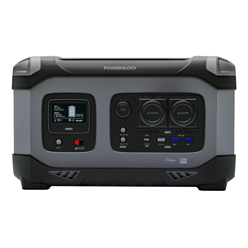 Powerology Portable Power Generator: 392000mAh, 1300W, PD 60W - Black